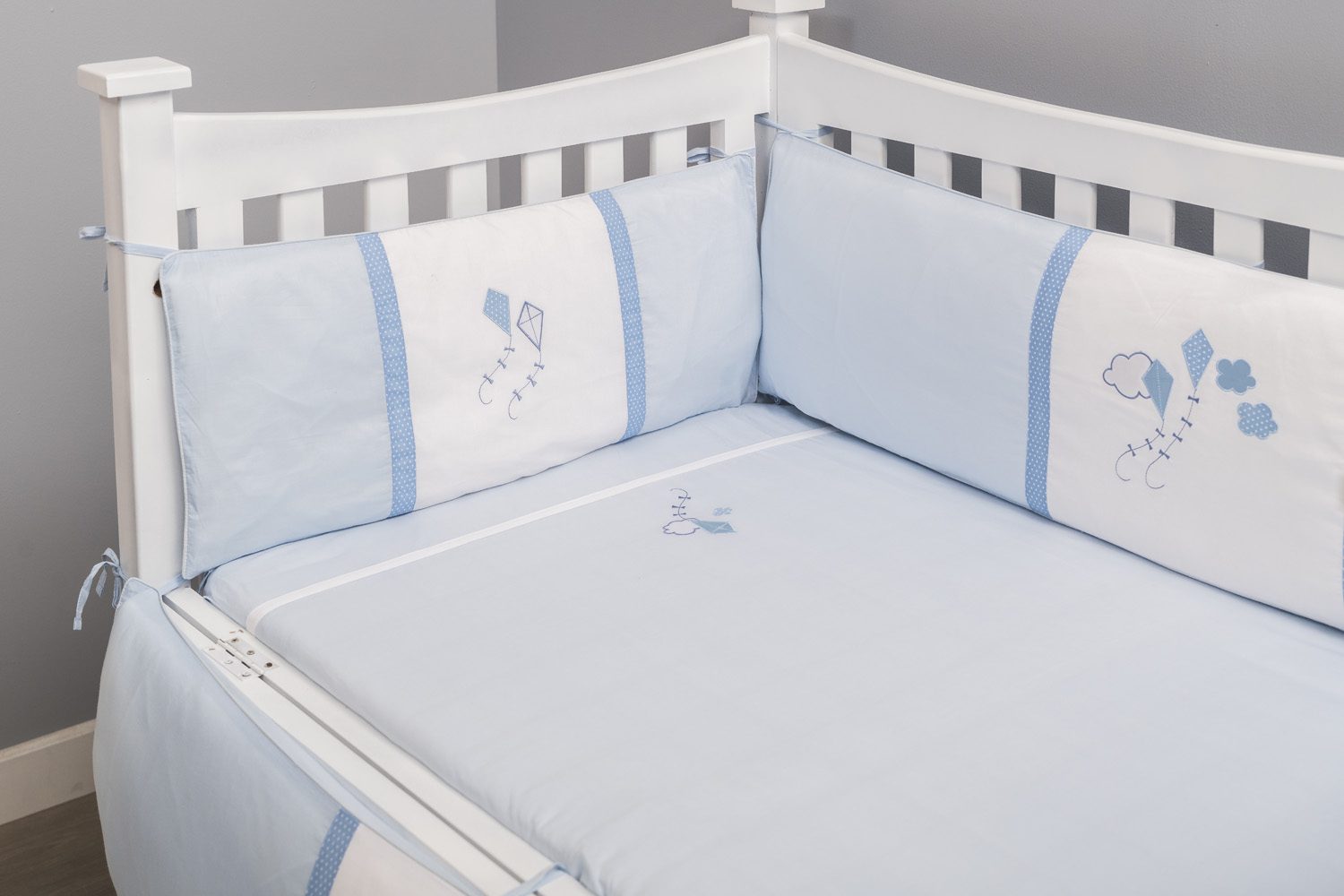 Cloudy Blue Cot Sheet - Blooms and Butterflies