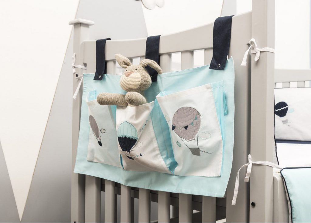 Windy Blue Cot Tidy - Blooms and Butterflies