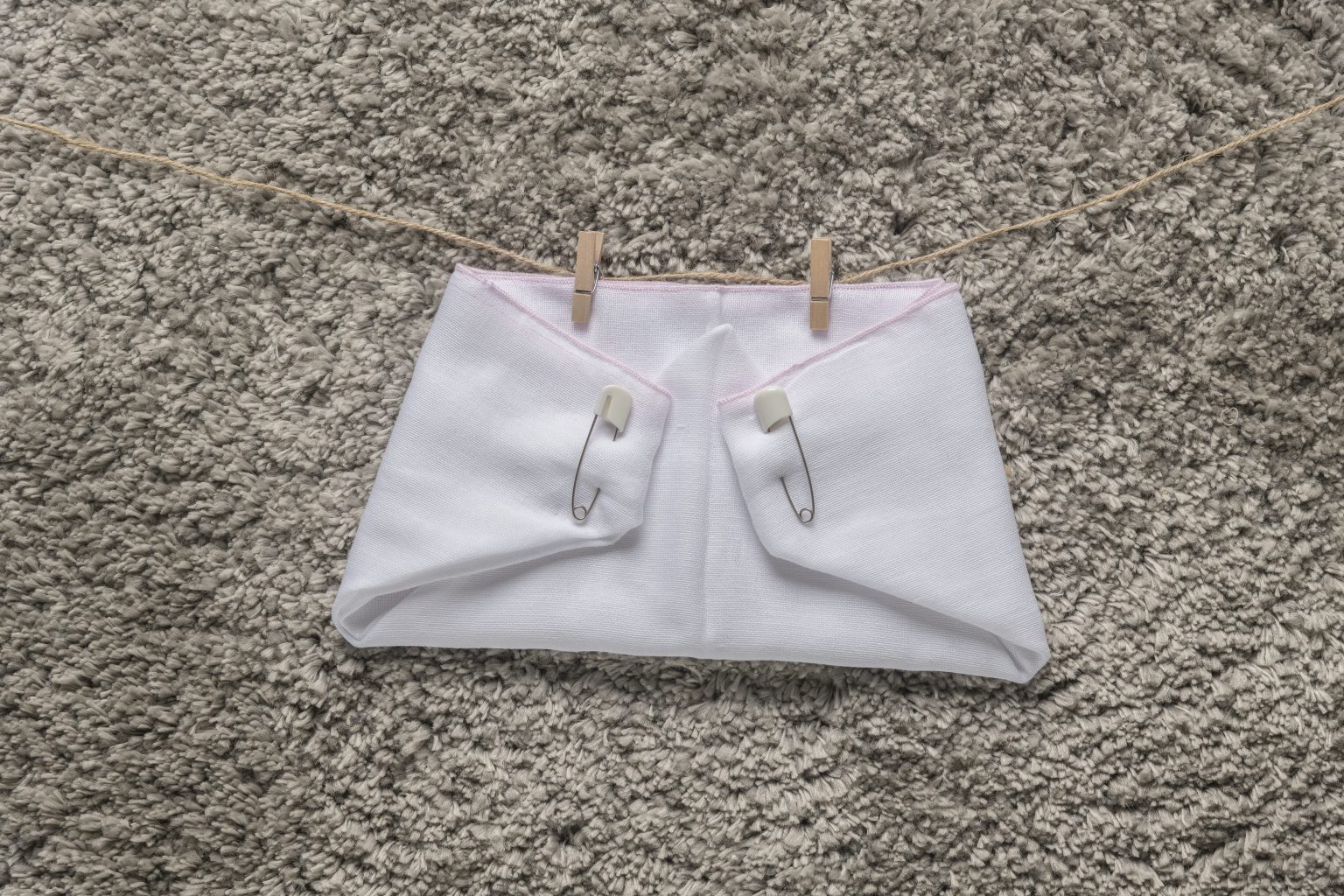 Single White Nappy (Pink Thread Border) - Blooms and Butterflies