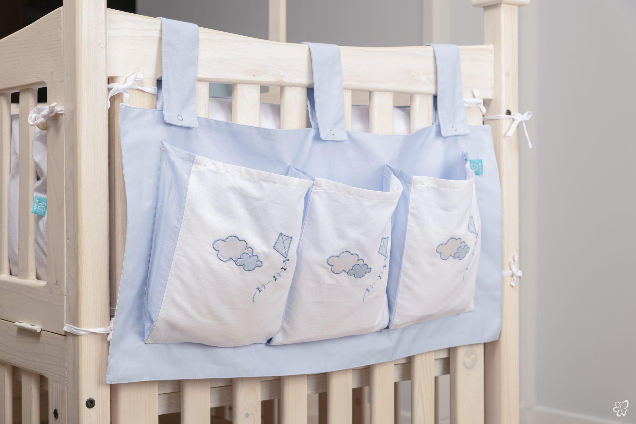 Cloudy Blue Cot Tidy - Blooms and Butterflies