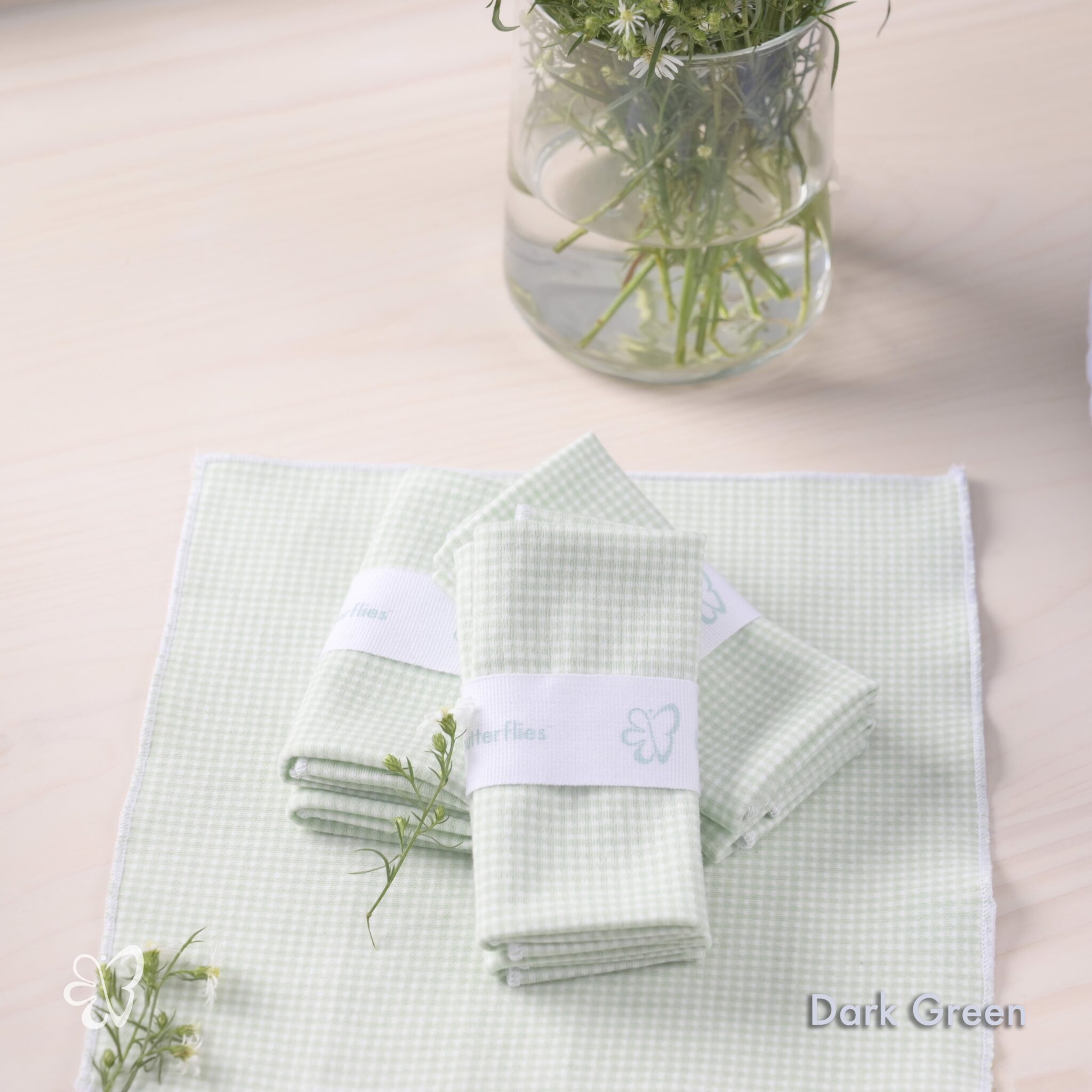 Flannel Wash Cloth - 10 Dark Green Check - Blooms and Butterflies